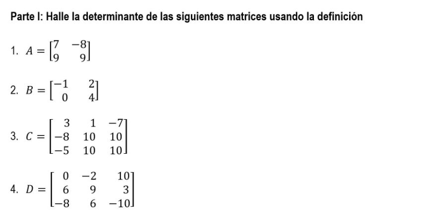 Solved Part 1: Find the determinant of the following | Chegg.com