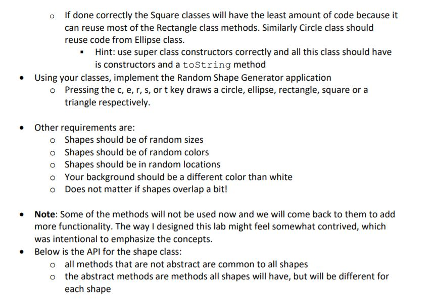 Solved Using your shape class o Add an abstract | Chegg.com