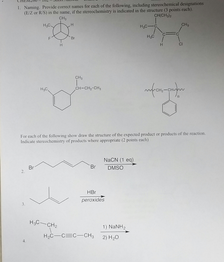 Solved Naming. Provide correct names for each of the | Chegg.com