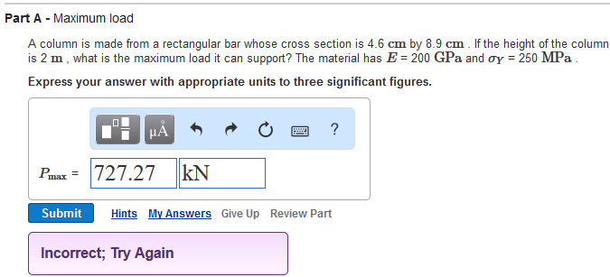 Solved A column is made from a rectangular bar whose cross | Chegg.com
