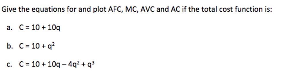 Solved Give the equations for and plot AFC, MC, AVC and AC | Chegg.com
