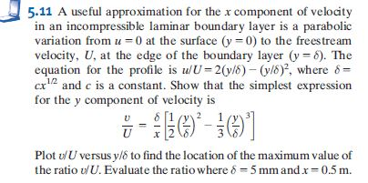 Solved 5.60 A parabolic approximate velocity profile was | Chegg.com