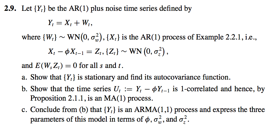 Solved 2 9 Let {y Be The Ar 1 Plus Noise Time Series