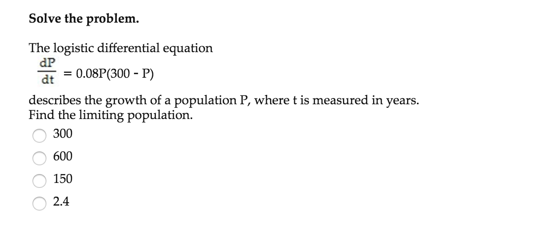 Solved Solve the problem. The logistic differential equation | Chegg.com