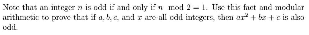 Solved Note that an integer n is odd if and only if n mod 2 | Chegg.com
