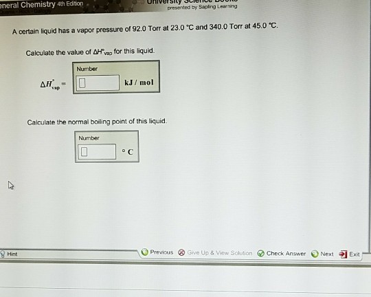 Solved A certain liquid Has a vapor pressure of 92.0 Torr | Chegg.com