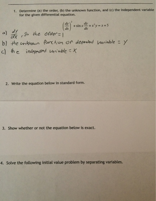 Solved 1. Determine (a) the order, (b) the unknown function, | Chegg.com
