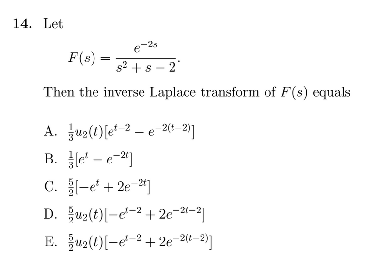 Solved Let F(s) = e^-2s/s^2 + s - 2. Then the inverse | Chegg.com