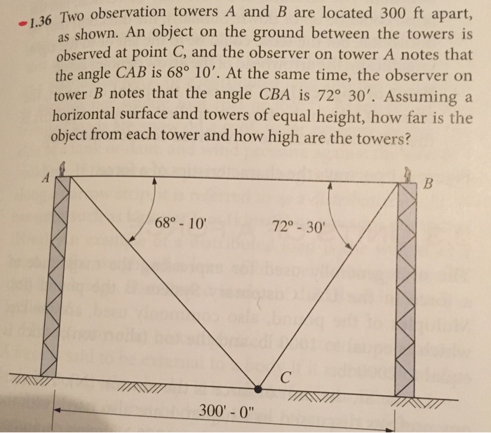 Solved Two observation towers A and B are located 300 ft | Chegg.com