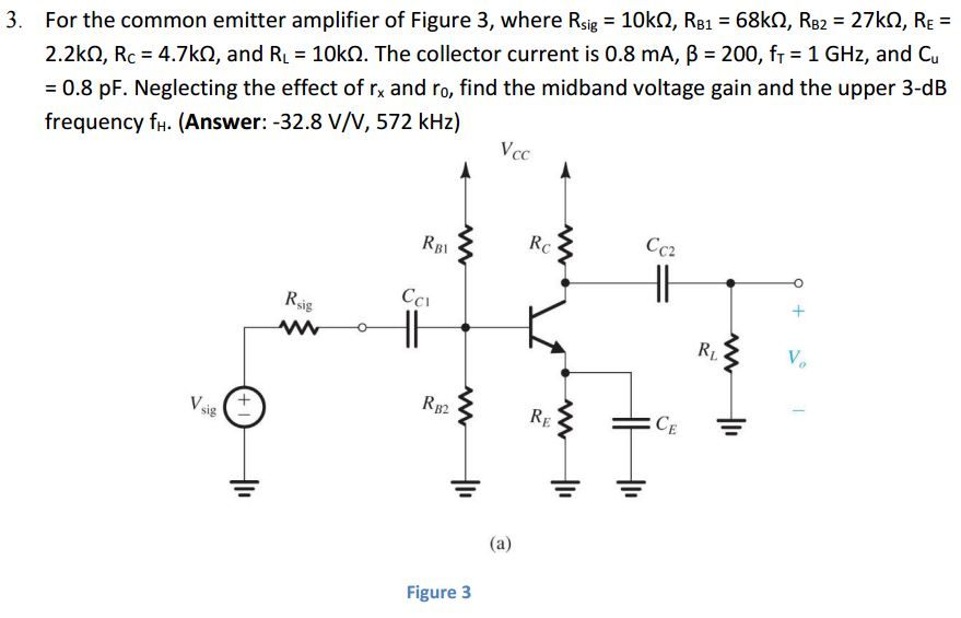 Solved For the common emitter amplifier of Figure 3, where | Chegg.com