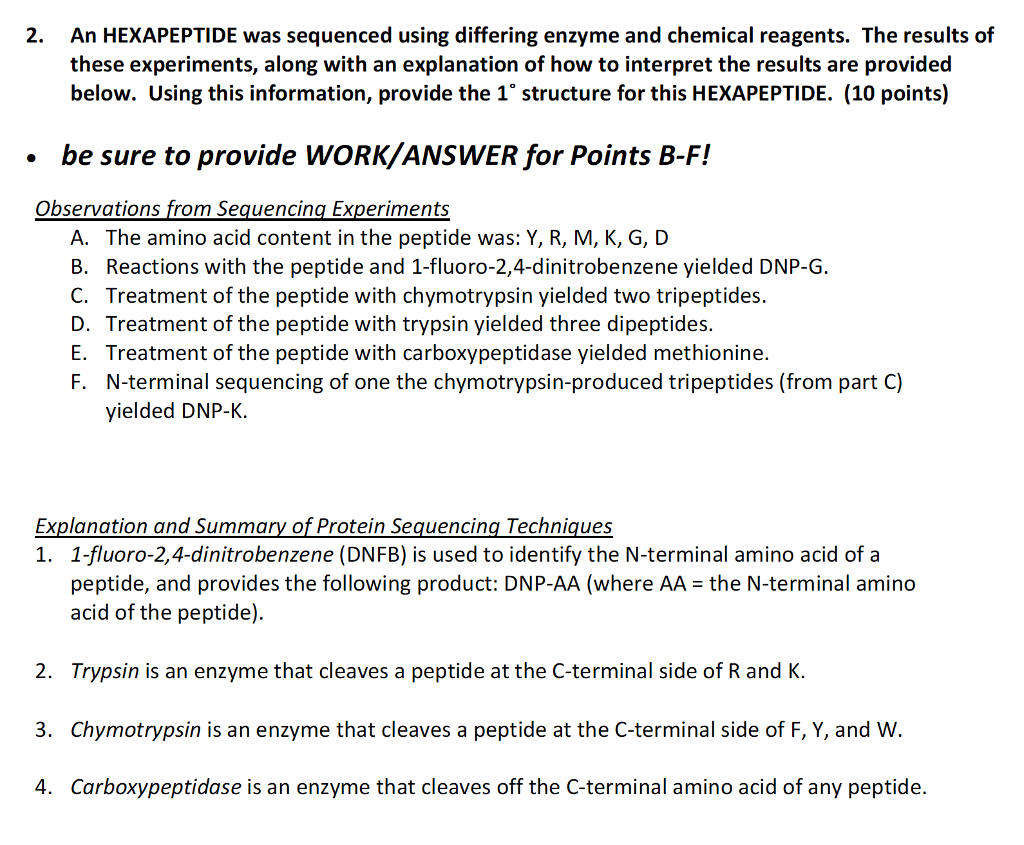 Solved An HEXAPEPTIDE was sequenced using differing enzyme | Chegg.com