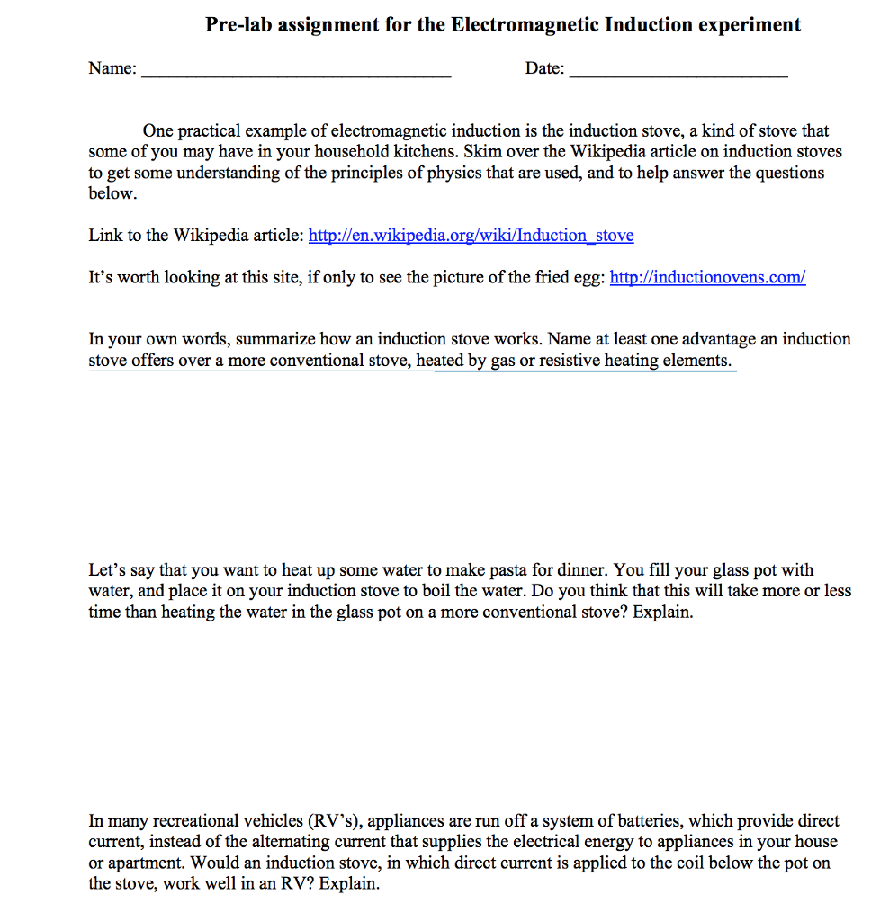 Solved Pre-lab assignment for the Electromagnetic Induction | Chegg.com