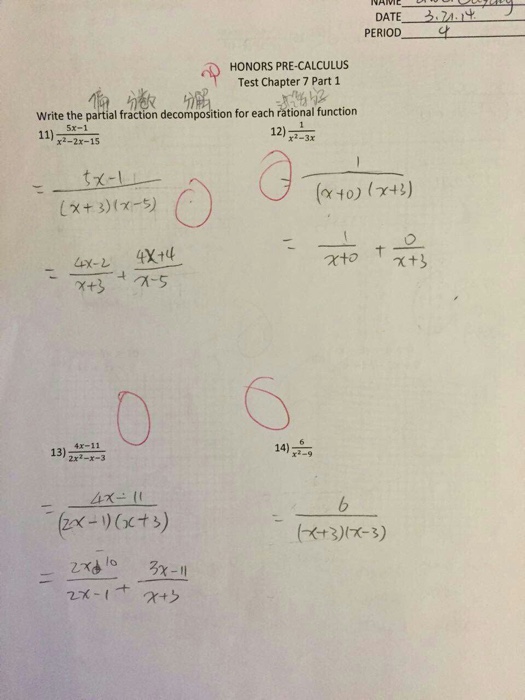 Solved Write the partial fraction decomposition for each | Chegg.com