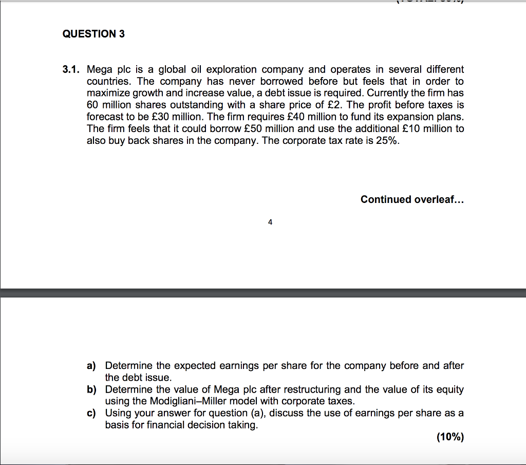 QUESTION 3 3.1. Mega plc is a global oil exploration | Chegg.com