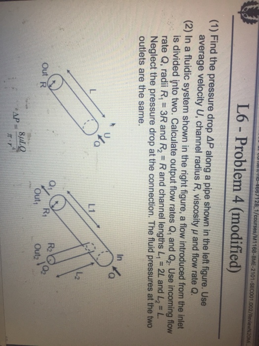 Solved Find the pressure drop Delta P along a pipe shown in | Chegg.com