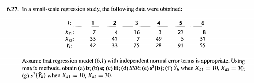 Solved 6.27. In a small-scale regression study, the | Chegg.com