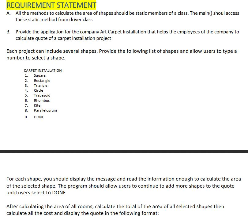 Solved REQUIREMENT STATEMENT A. All the methods to calculate | Chegg.com