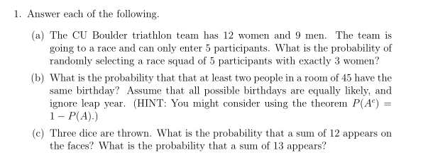 Solved 1. Answer each of the following. a) The CU Boulder | Chegg.com