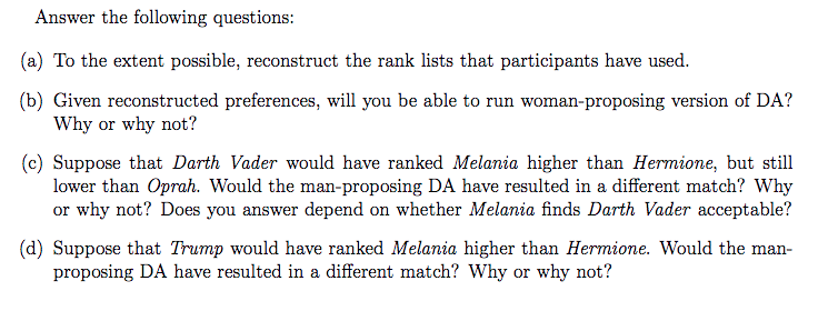 Solved Q1 Deferred Acceptance Algorithm Consider the example | Chegg.com