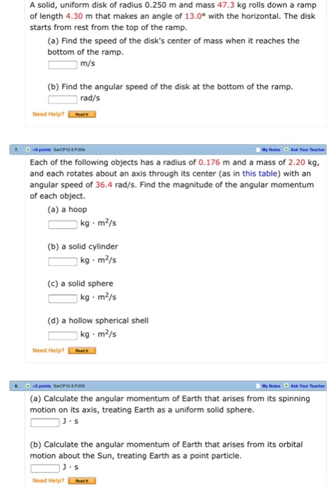 Solved A solid, uniform disk of radius 0.250 m and mass 47.3 | Chegg.com