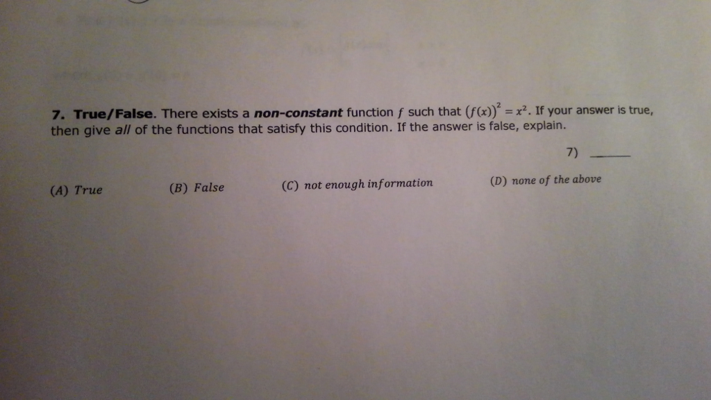 Solved True/False. There exists a non-constant function f | Chegg.com
