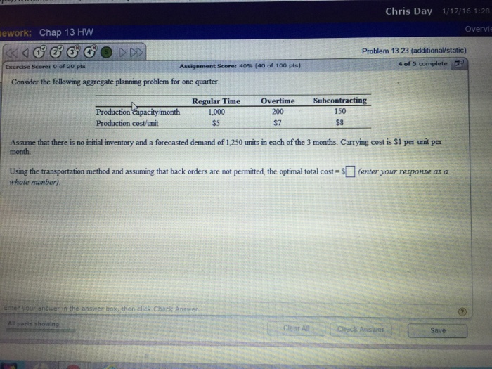 Solved Consider the following aggregate planning problem for | Chegg.com
