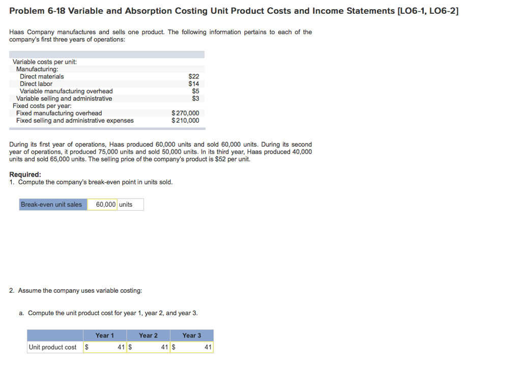 Solved Problem 6-18 Variable and Absorption Costing Unit | Chegg.com
