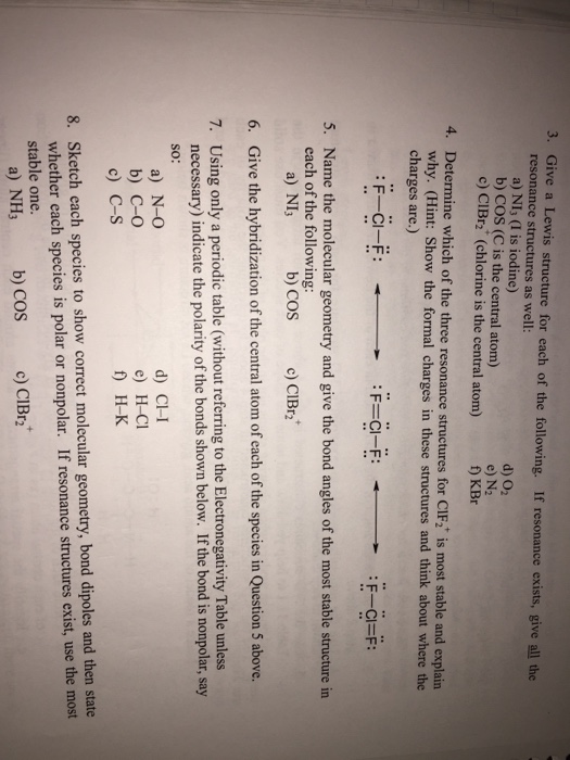 Solved Give a Lewis structure for each of the following. If | Chegg.com