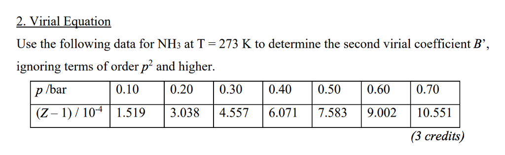 Solved 2. Virial Equation Use the following data for NH3 at | Chegg.com