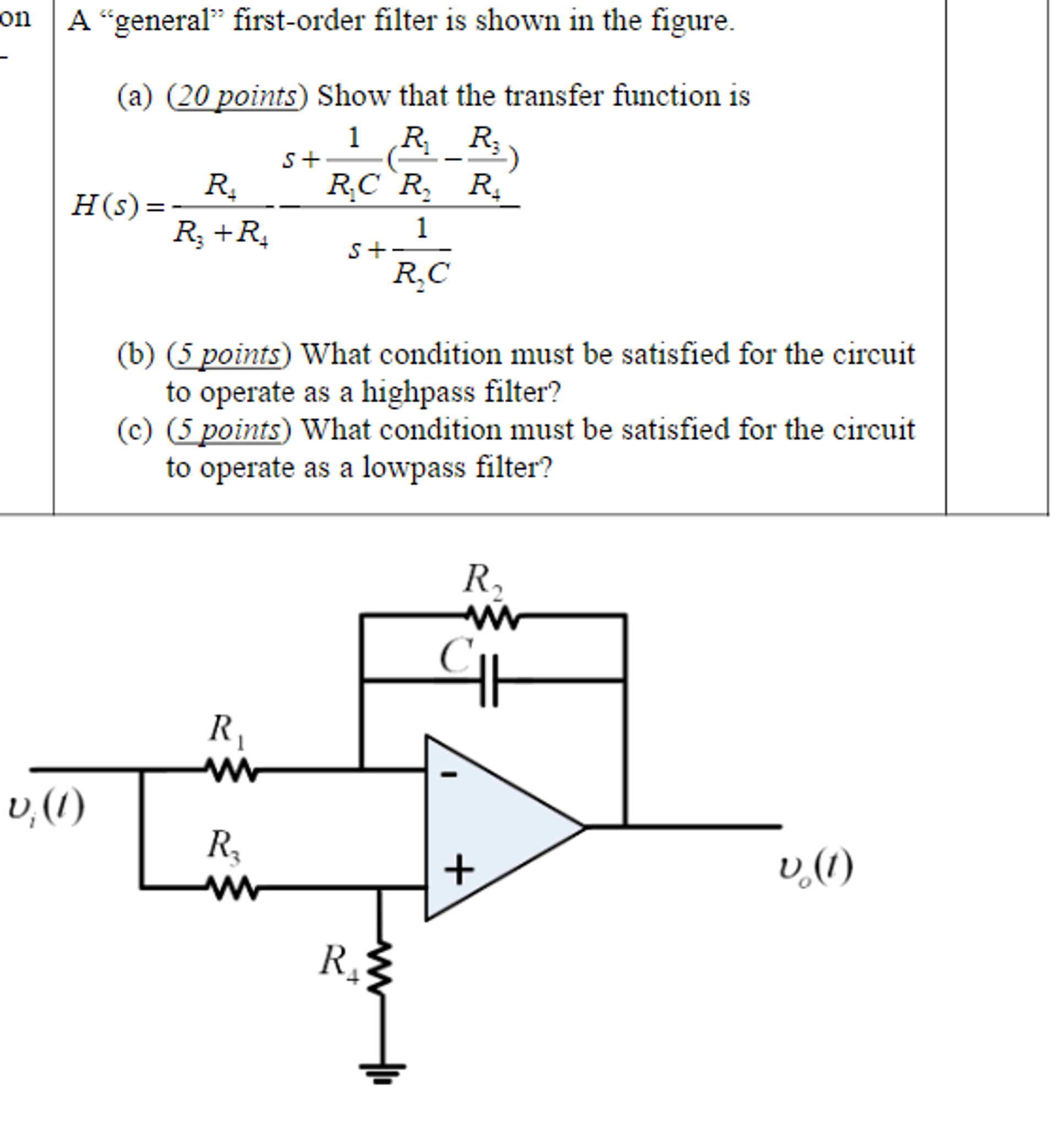 Solved A "general" first-order filter is shown in the | Chegg.com