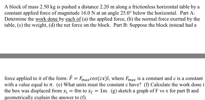 Solved A block of mass 2.50 kg is pushed a distance 2.20 m | Chegg.com