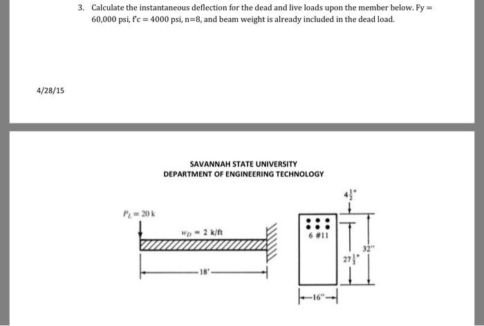 Solved Calculate the instantaneous deflection for the dead | Chegg.com