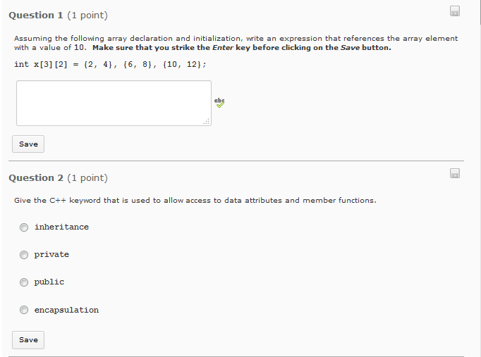 Solved Question 1 (1 point) Assuming the following array | Chegg.com