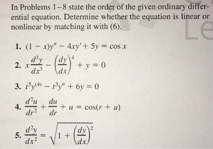 Solved State the order of the given ordinary differential | Chegg.com Solved State the order of the given ordinary differential | Chegg.com
