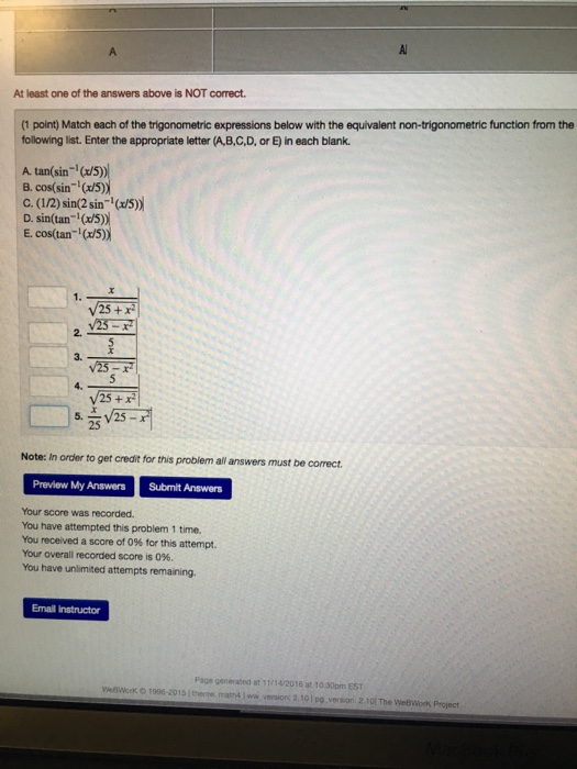 Solved Match each of the trigonometric expressions below | Chegg.com