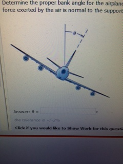 Solved Determine the proper bank angle for the airplane | Chegg.com
