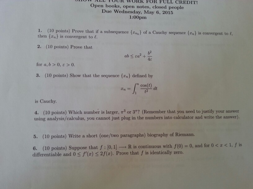 Solved Prove that if a subsequence { xnk} of a Cauchy | Chegg.com