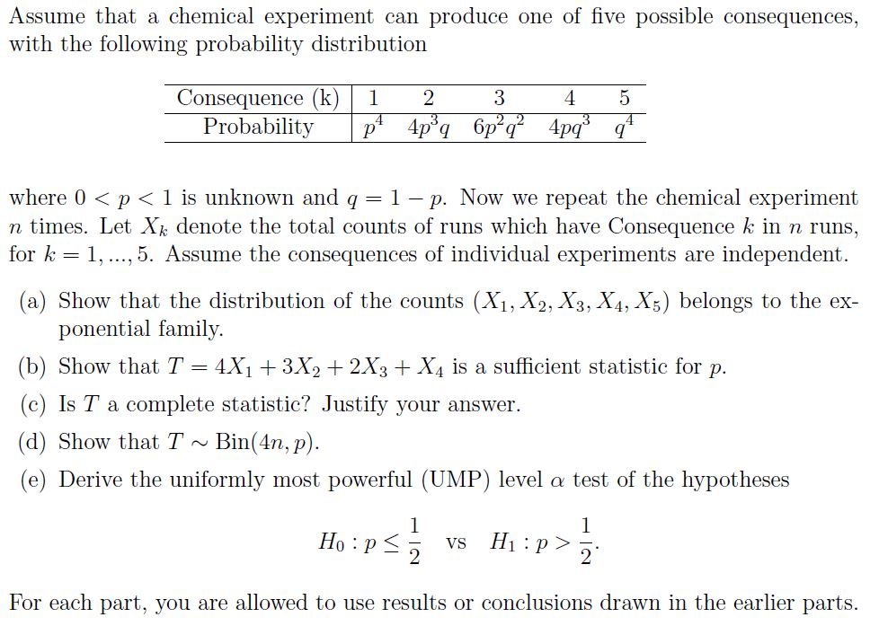 Solved Assume that a chemical experiment can produce one of | Chegg.com