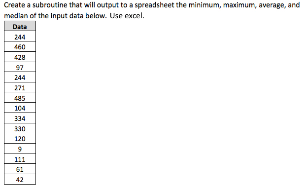 Solved Create A Subroutine That Will Output To A Spreadsheet