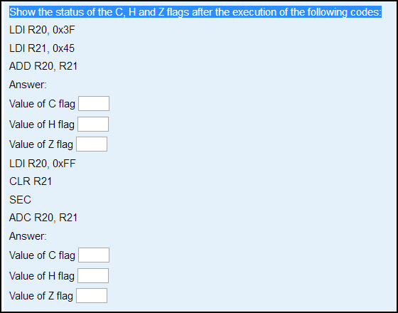 Solved Show the status of the C, H and Z flags after the | Chegg.com