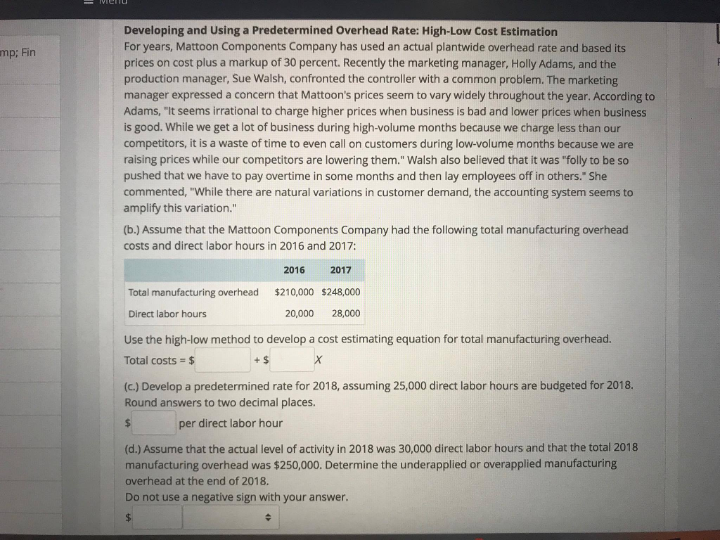 Solved Developing and Using a Predetermined Overhead Rate: | Chegg.com