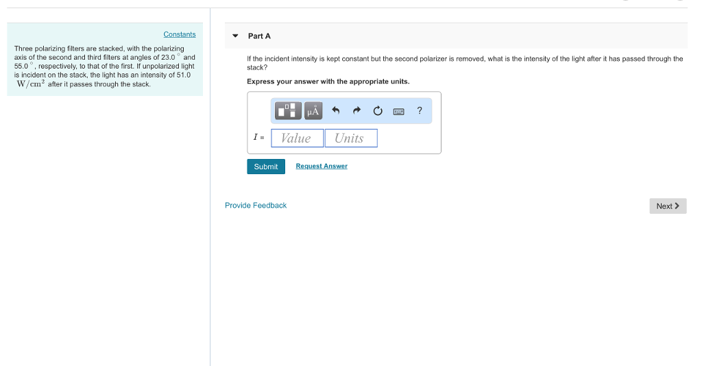 Constants Part A Three polarizing filters are | Chegg.com
