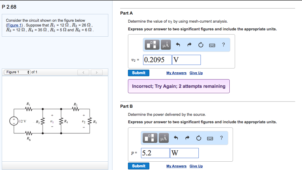 Determine the value of v_2 by using mesh-current | Chegg.com