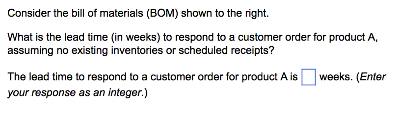 Solved Consider the bill of materials (BOM) shown to the | Chegg.com