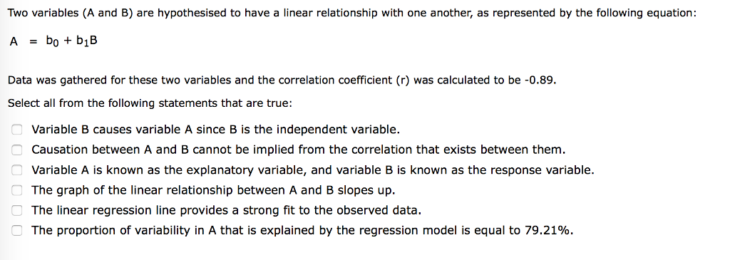 Solved Two variables (A and B) are hypothesised to have a | Chegg.com