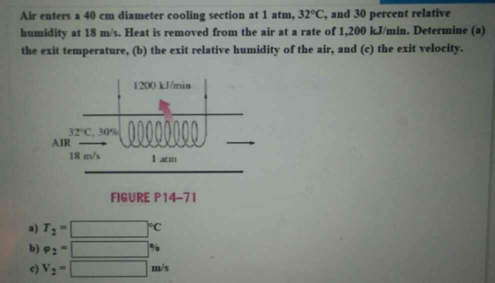 Solved Air enters a 40 cm diameter cooling section at 1 atm, | Chegg.com