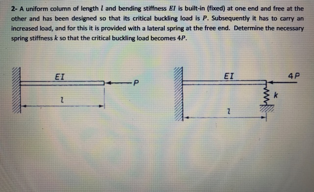 Solved A uniform column of length l and bending stiffness EI | Chegg.com