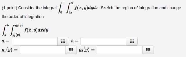 Solved (1 point) Consider the integral f(z, y)dydr. Sketch | Chegg.com