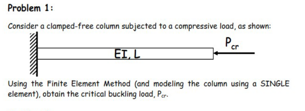 Solved Problem 1: Consider a clamped-free column subjected | Chegg.com Solved Problem 1: Consider a clamped-free column subjected | Chegg.com