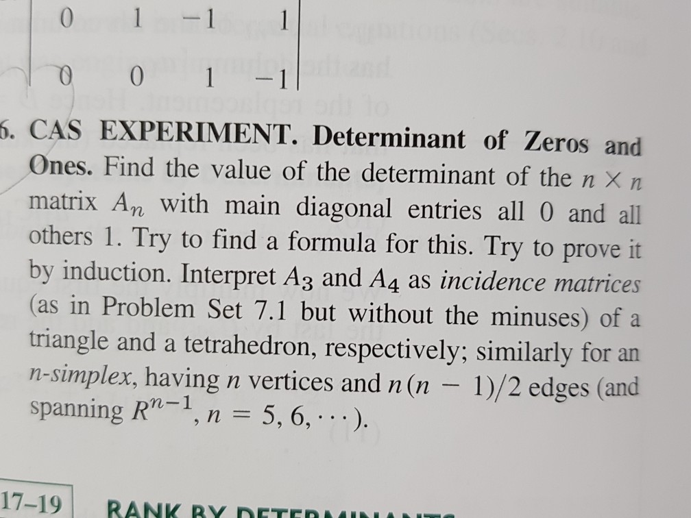 Solved 0 001 -1 6. CAS EXPERIMENT. Determinant of Zeros and | Chegg.com